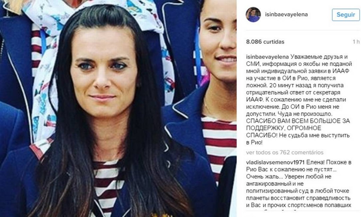 Isinbayeva está fora dos Jogos Rio-2016 - Jornal O Globo