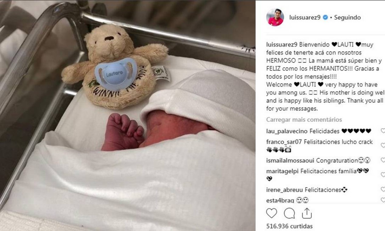 Suárez comemora nascimento do terceiro filho: 'Bem-vindo, Lauti ...