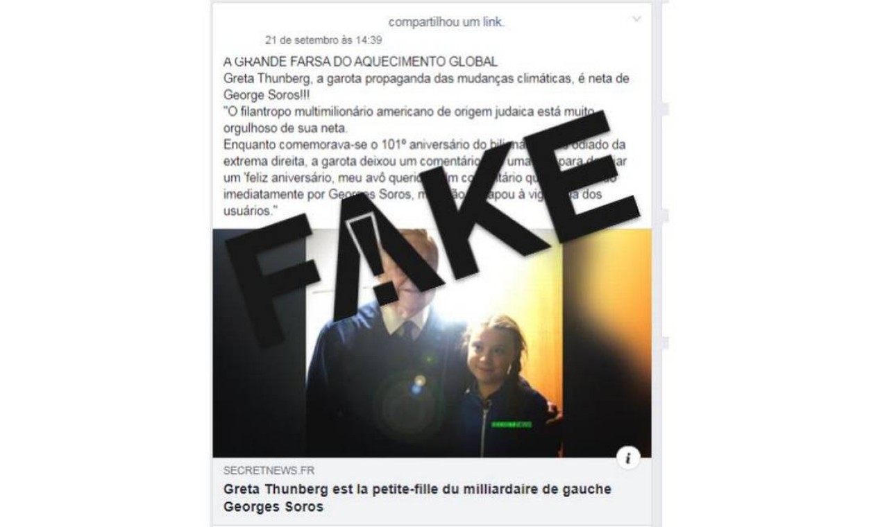 É #FAKE que ativista Greta Thunberg é neta de George Soros - Jornal O Globo