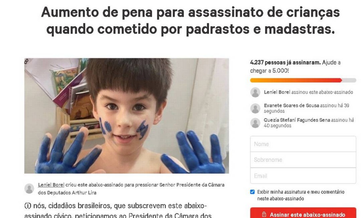 Caso Henry: pai de menino faz abaixo-assinado para pedir aprovação de ...