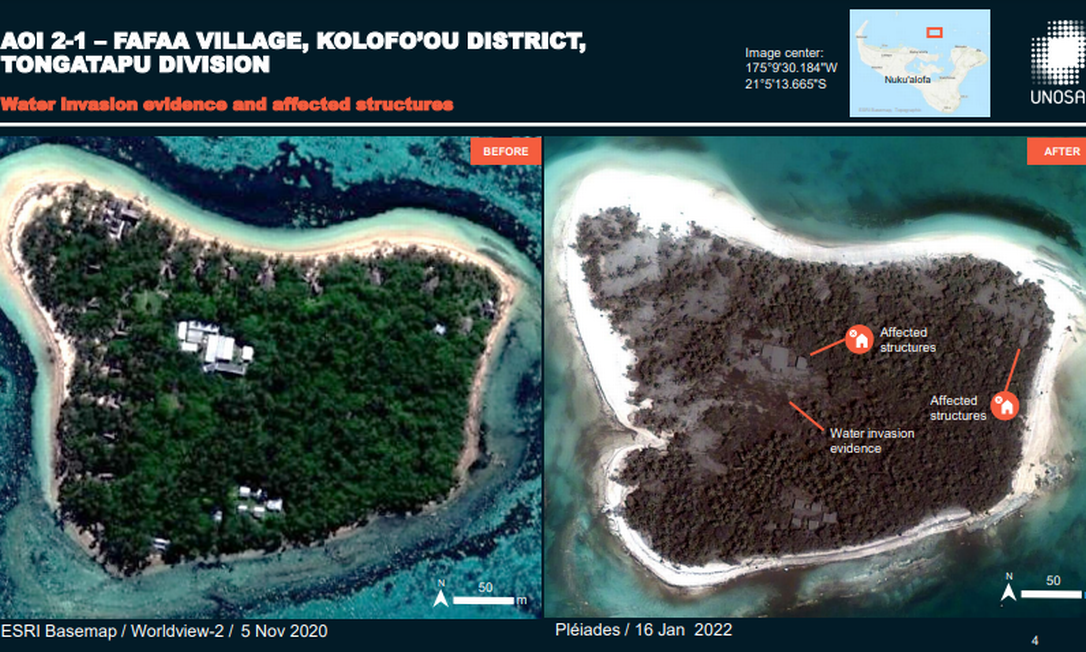 Tonga: imagens de satélite mostram destruição após erupção e tsunami ...