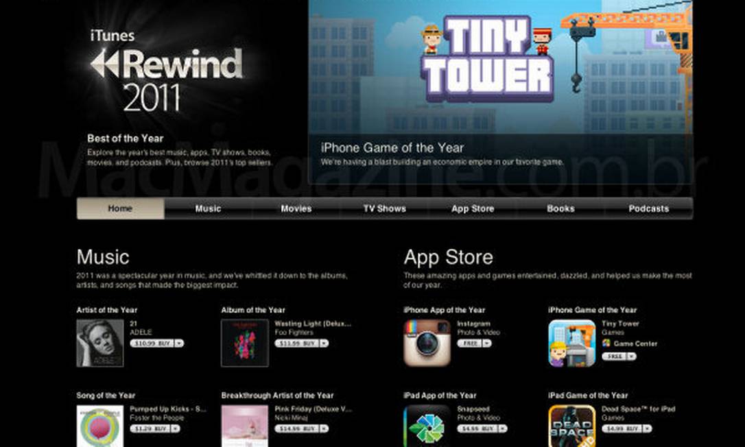 Apple revela lista de melhores do ano de 2011 na iTunes - Jornal O Globo