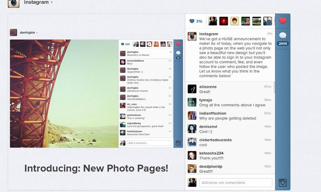 Instagram muda interface web e passa a permitir comentários - Jornal O ...