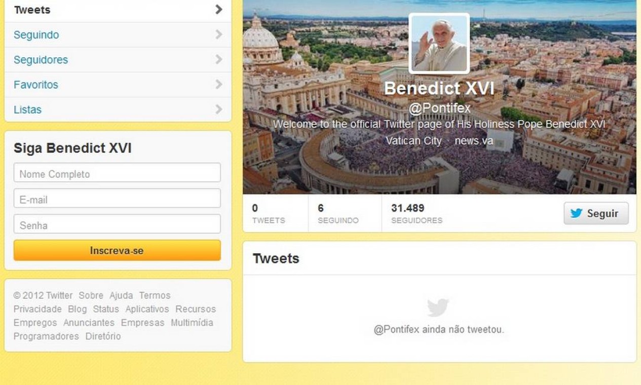 Vaticano lança conta oficial do Papa no Twitter - Jornal O Globo