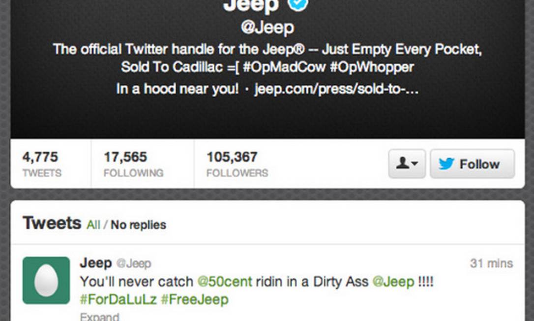 Perfil da Jeep no Twitter é hackeado 1 dia após invasão sofrida pela ...