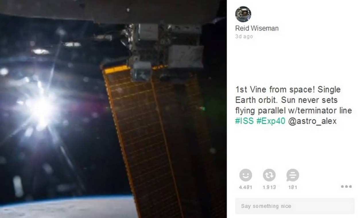 Astronauta americano Rick Wiseman publica primeiro Vine feito no espaço ...
